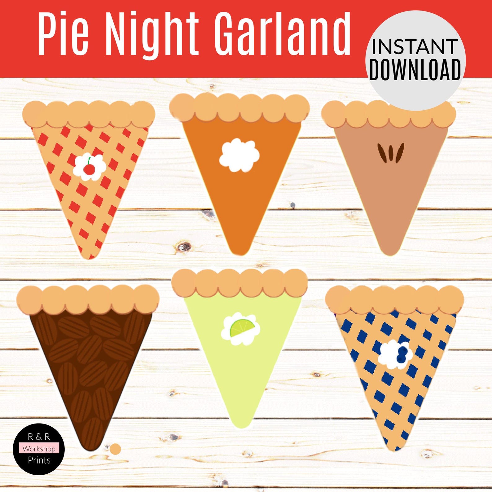 Pie Night Printable Garland| Thanksgiving Pie| Thanksgiving ...