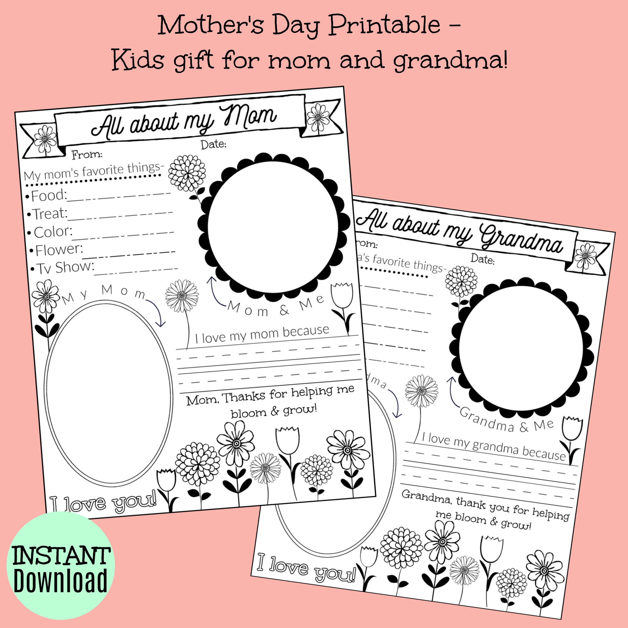 All About My Mom Fill in the Blank Printable for Mothers Day, Coloring ...
