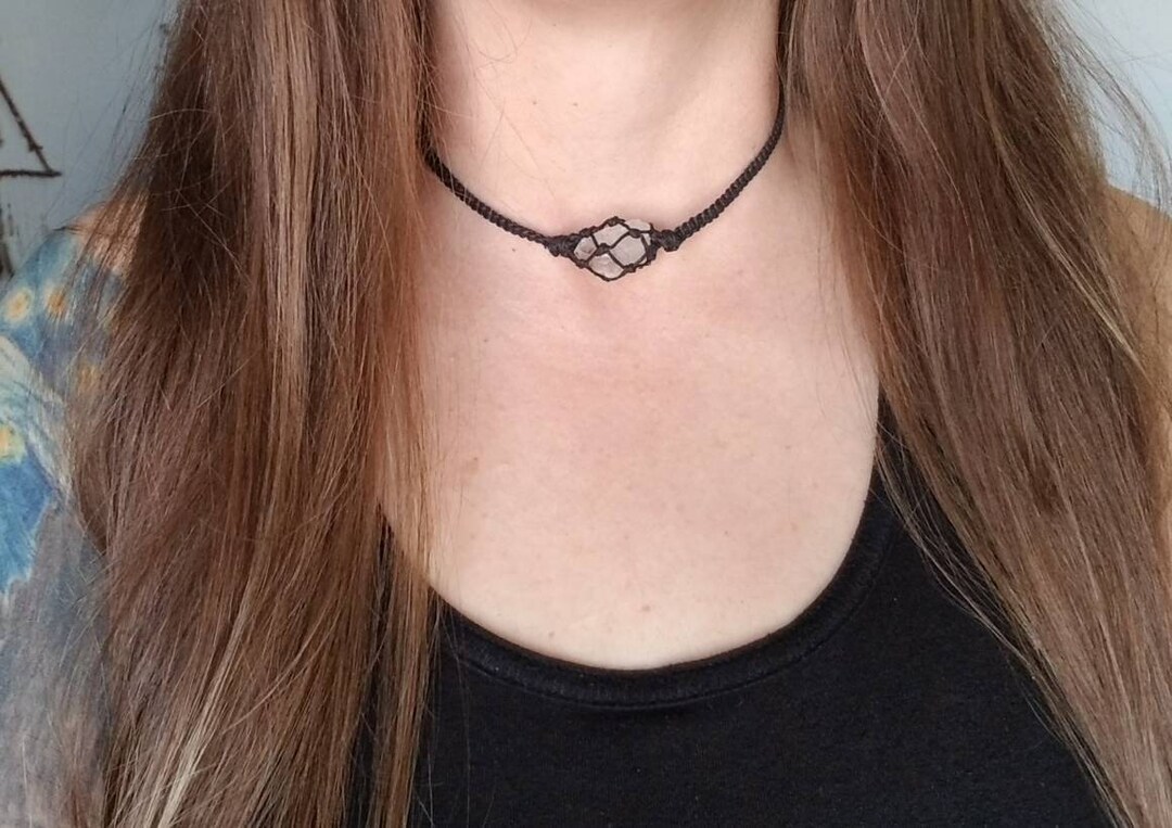 Natural Quartz Macrame Choker, Black Choker, Handmade Jewelry, Gift ...