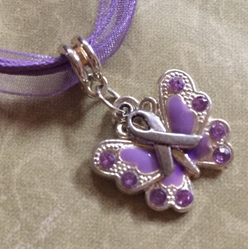 Purple Butterfly Awareness Ribbon Necklace Lupus Crohns | Etsy