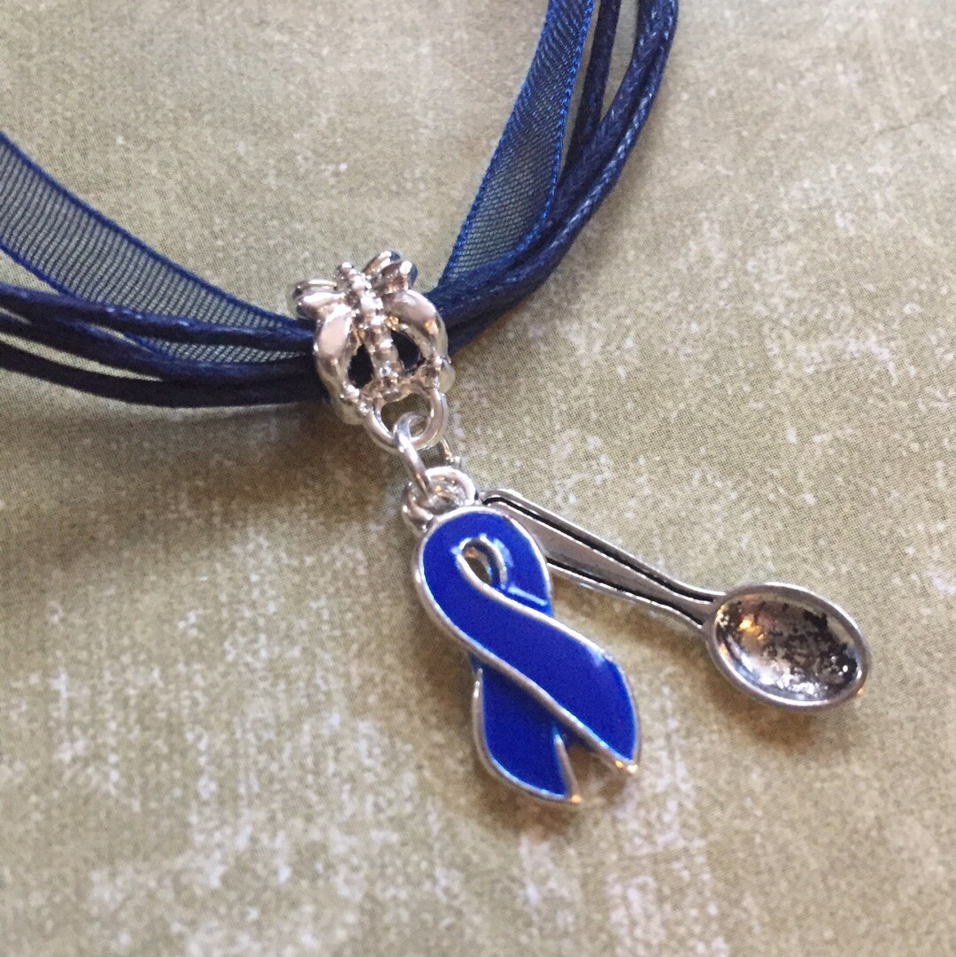 Blue Awareness Ribbon Spoon Theory Necklace, Spoonie Necklace Sjogrens ...