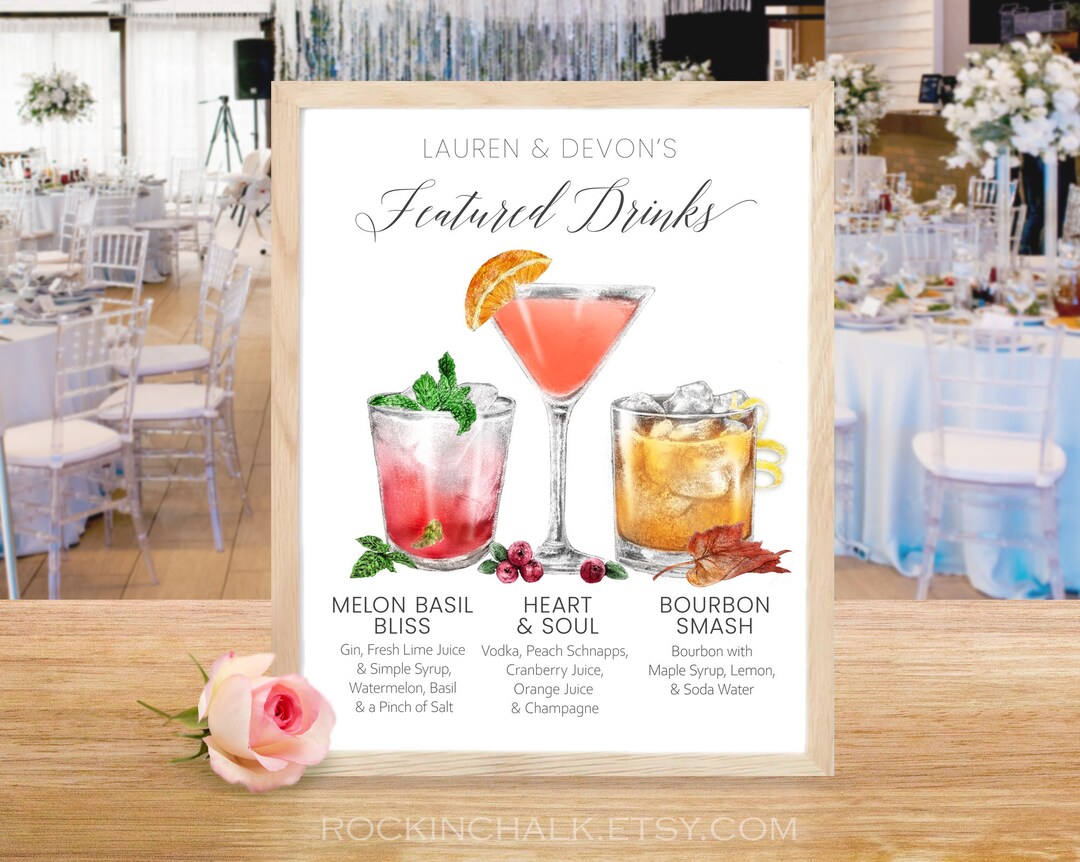 Custom Printed Signature Drink Sign With 3 Drinks Made to Order for ...