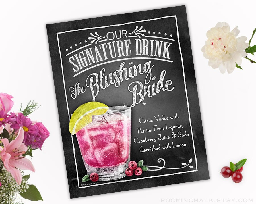Blushing Bride Pink Citrus Vodka and Cranberry Signature Drink | Etsy
