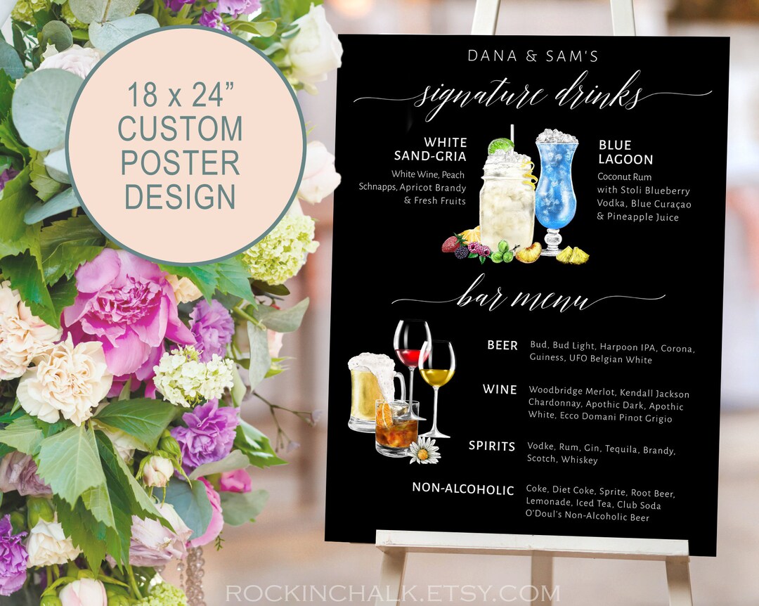 Custom Bar Menu Modern Minimalist Printed Bar Menu Sign With 2 Custom ...
