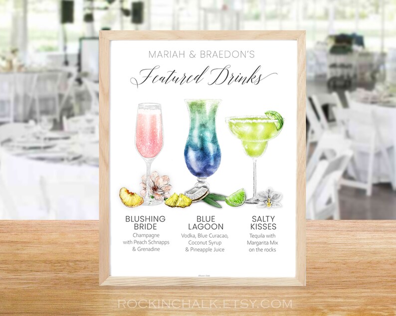 Custom Printed Signature Drink Sign With 3 Drinks Made to - Etsy