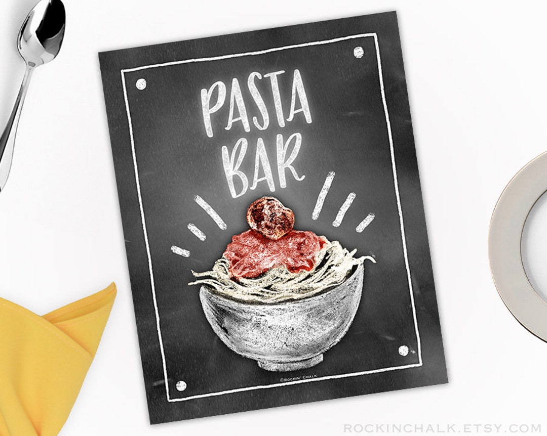Pasta Bar Food Station Printable Sign | Chalkboard Style Illustrated ...