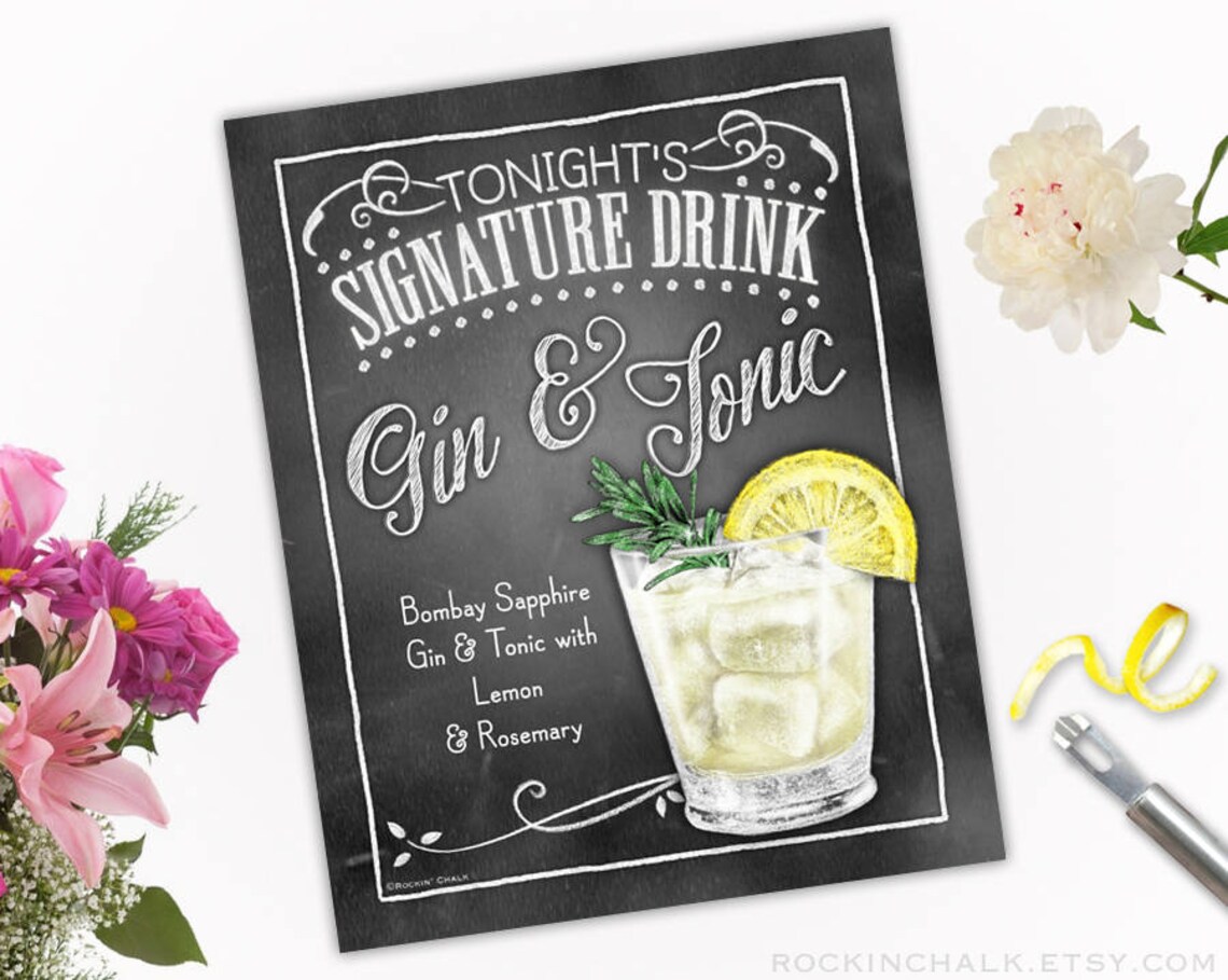 Download Gin and Tonic Signature Drink Sign With Chalkboard - Etsy