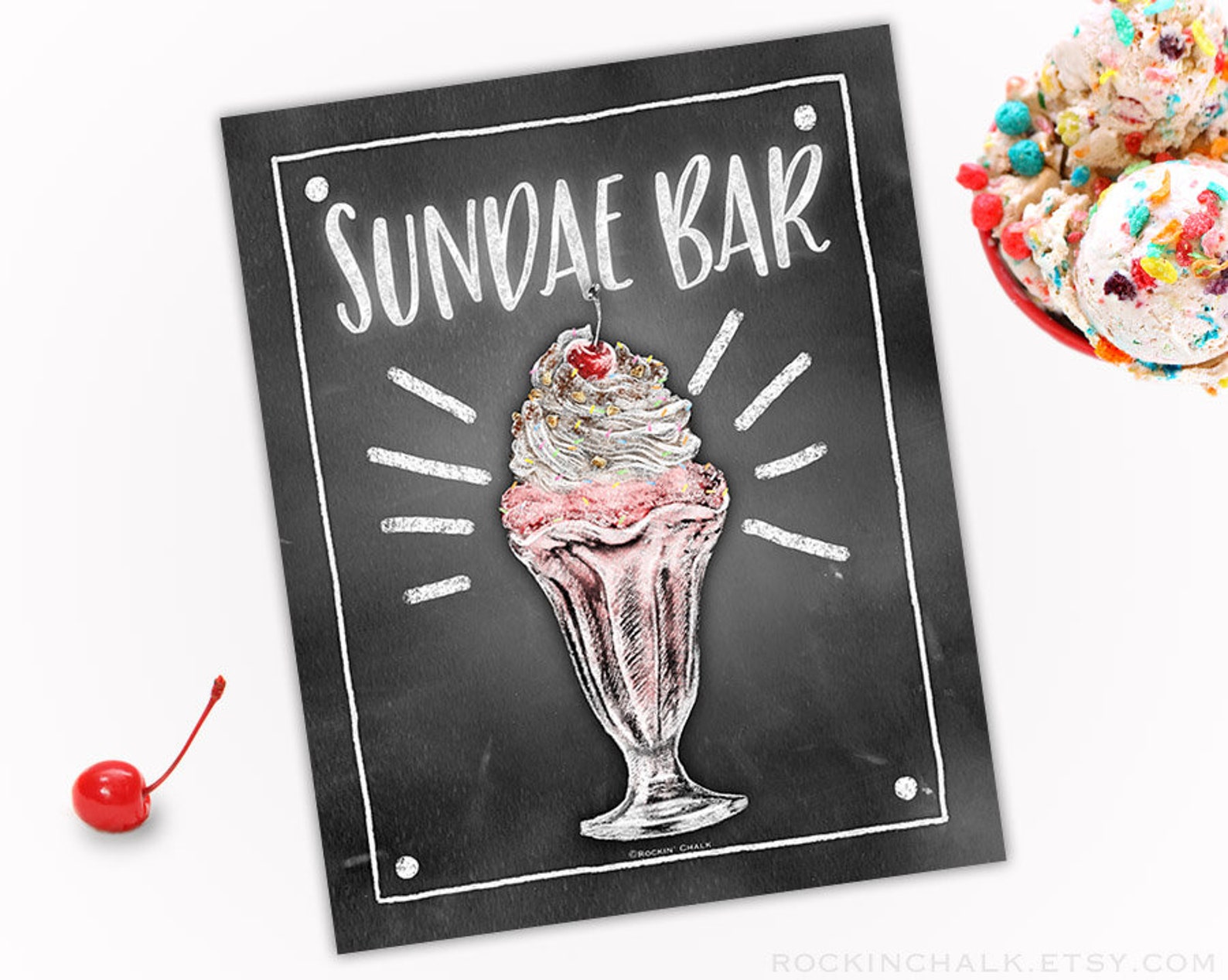 Sundae Bar Ice cream Sign Chalkboard Style Printable Sign | Etsy