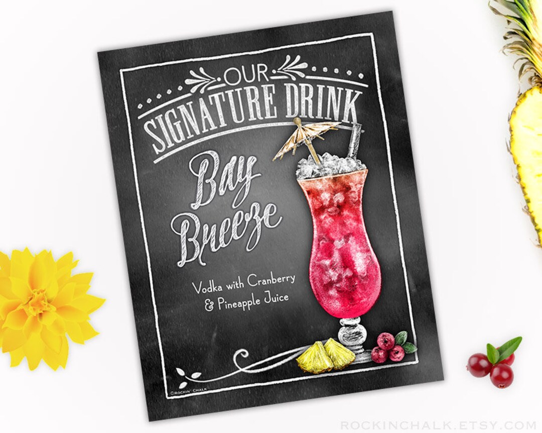 Bay Breeze Signature Drink Sign | Hurricane Glass - Summer Wedding ...