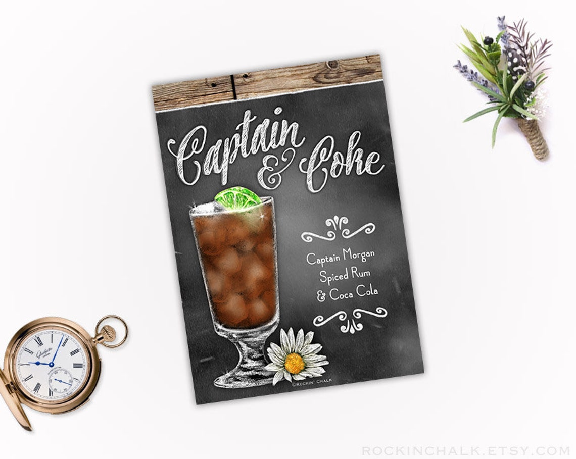 Captain and Coke Cocktail Recipe Sign Bar Decor 5x7 - Etsy