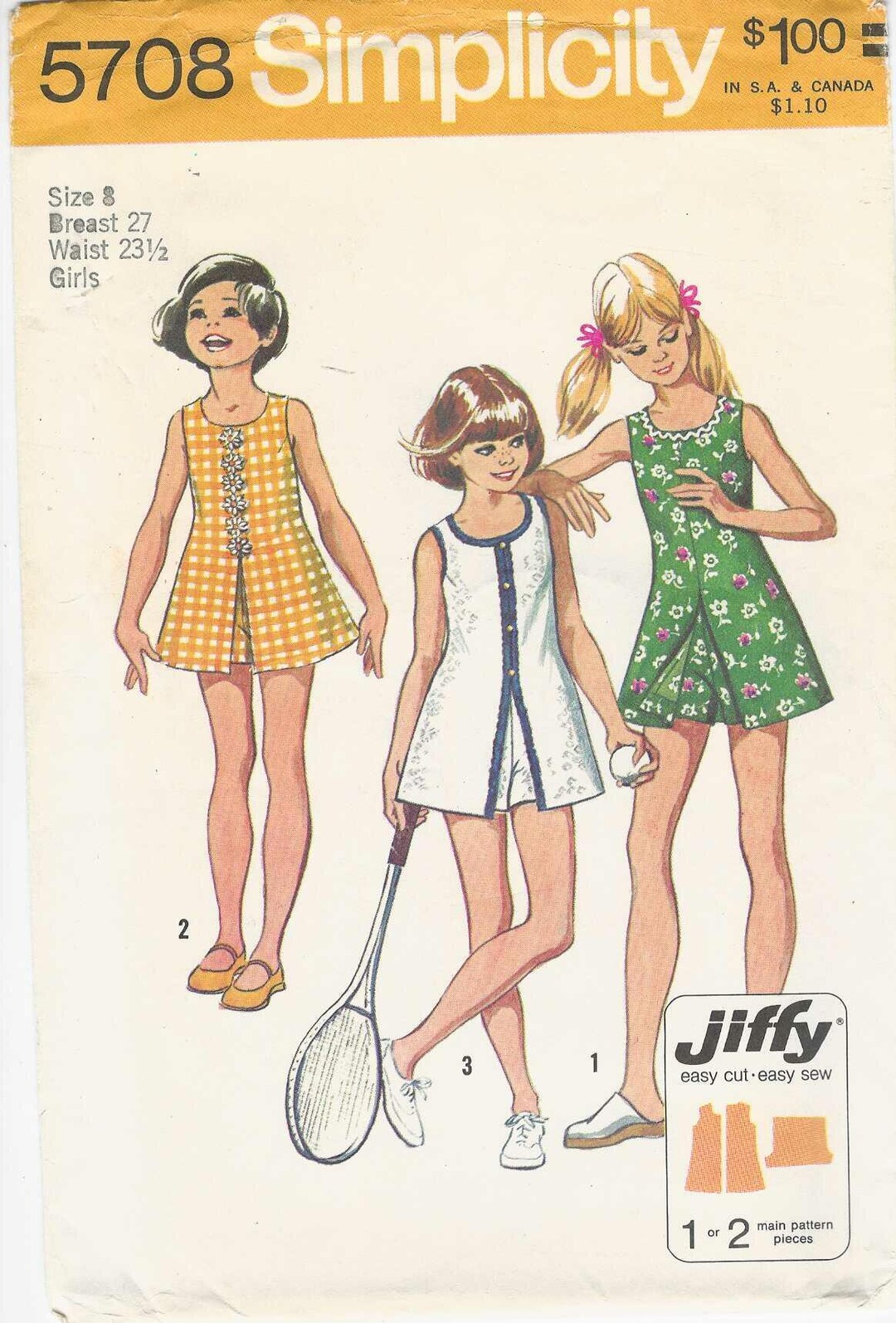 Girls Vintage Simplicity Jiffy Pattern 5708 Size 8 UNCUT PATTERN Girls ...