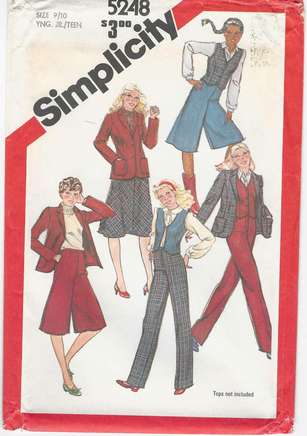 1981 Simplicity 5248 Sewing Pattern: Teen Vest, Jacket, Pants, Skirt ...