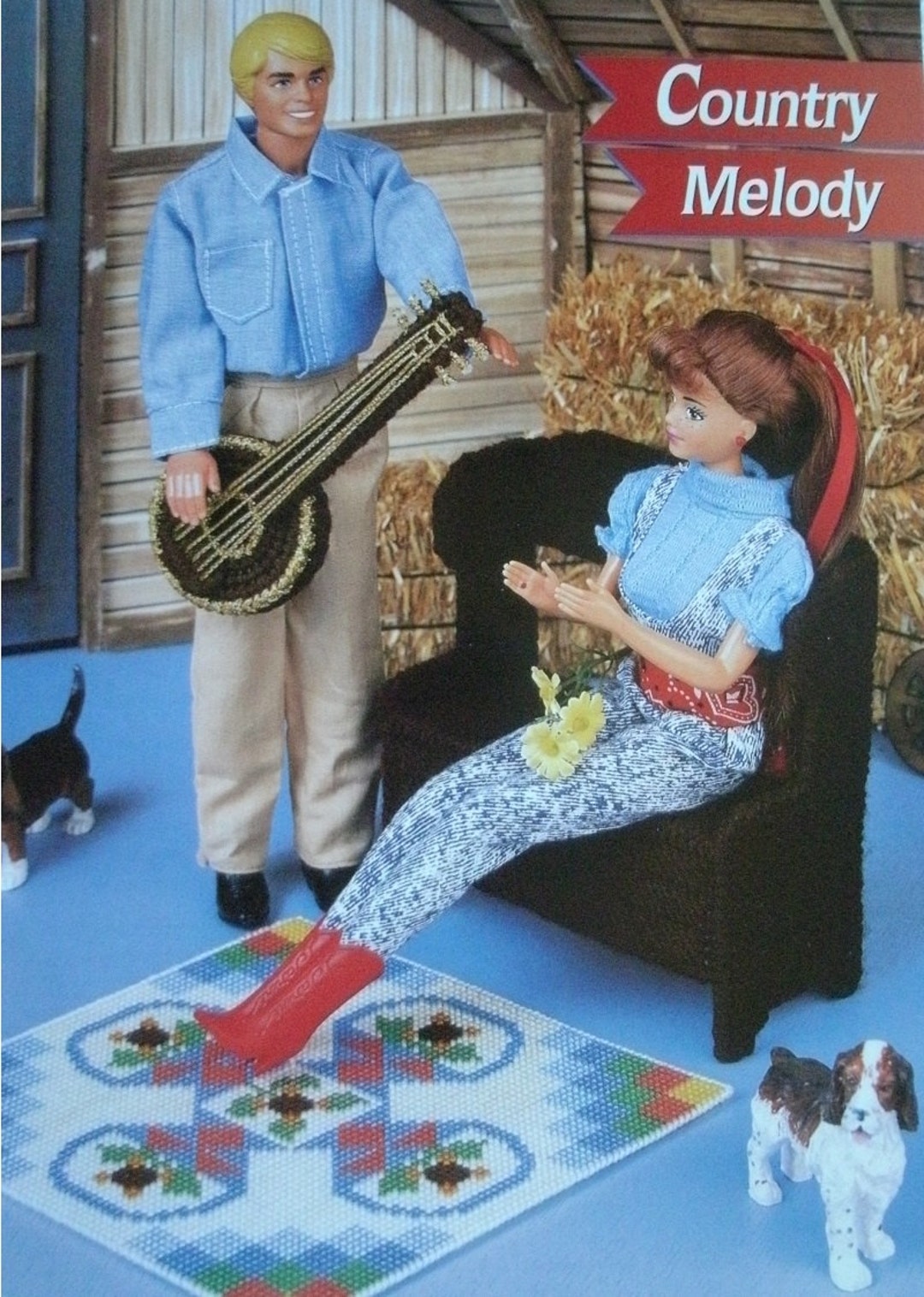 Barbie or Fashion Doll Dollhouse Bench, Rug and Banjo country Melody ...