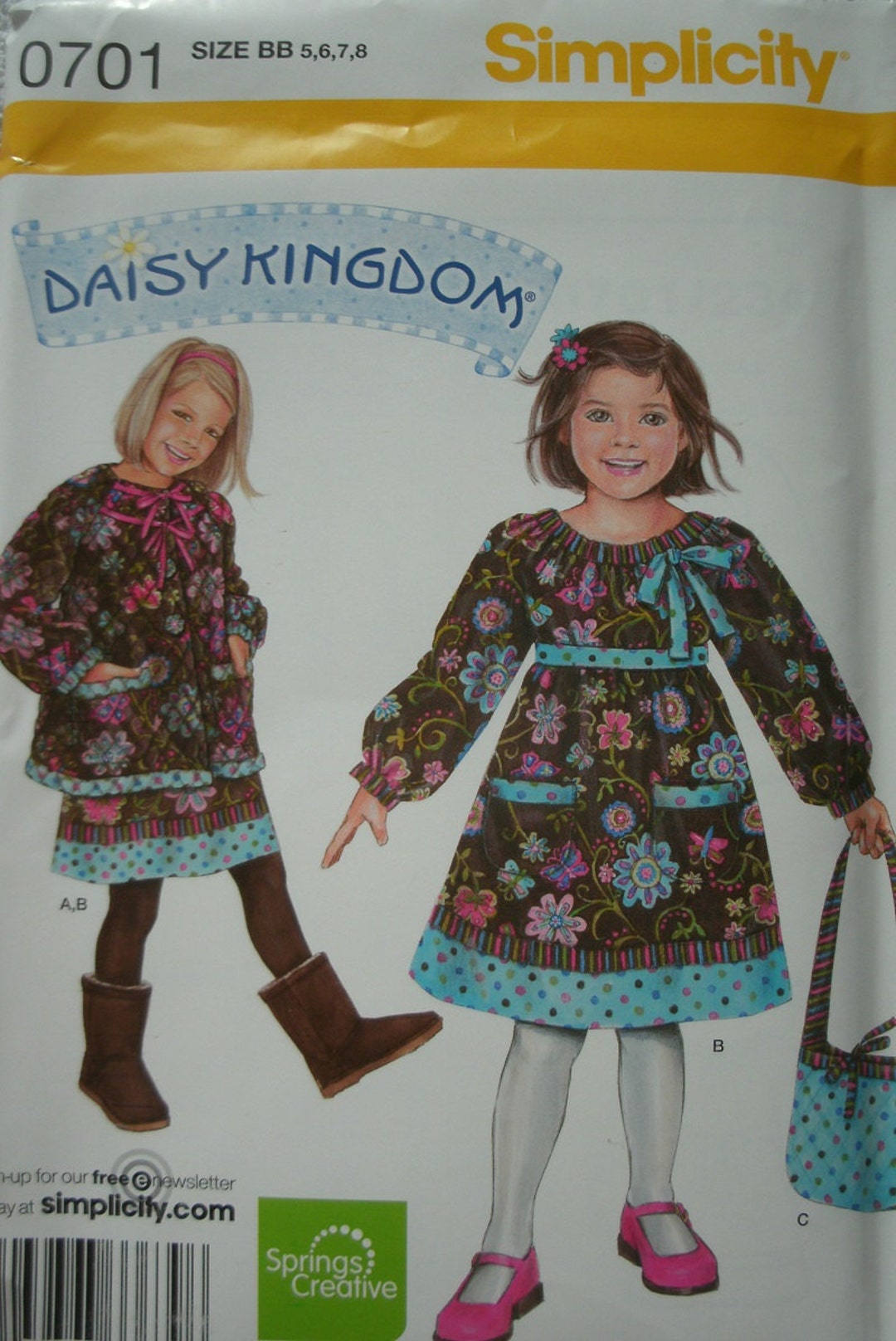 Girls Dress Jacket and Bag in Girls Sizes 5-6-7-8 Simplicity - Etsy