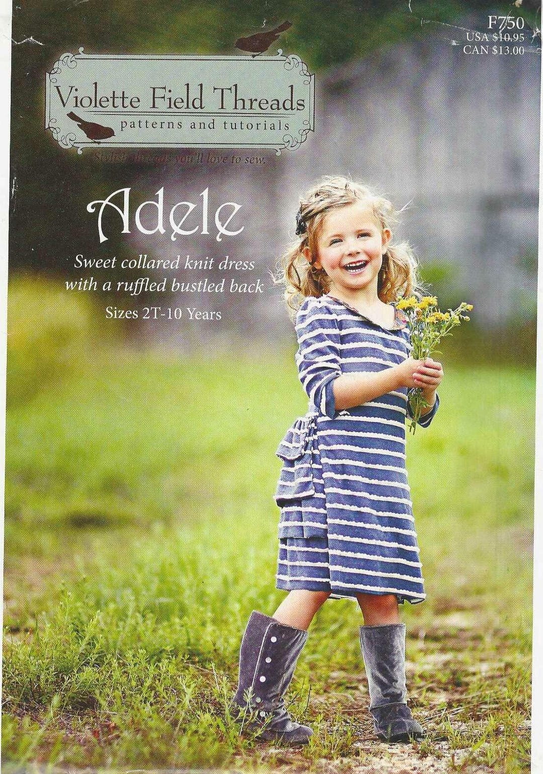 Adele Sweet Collared Knit Dress With a Ruffled Bustled Back Size 2T to 10 Years Violette Field ...