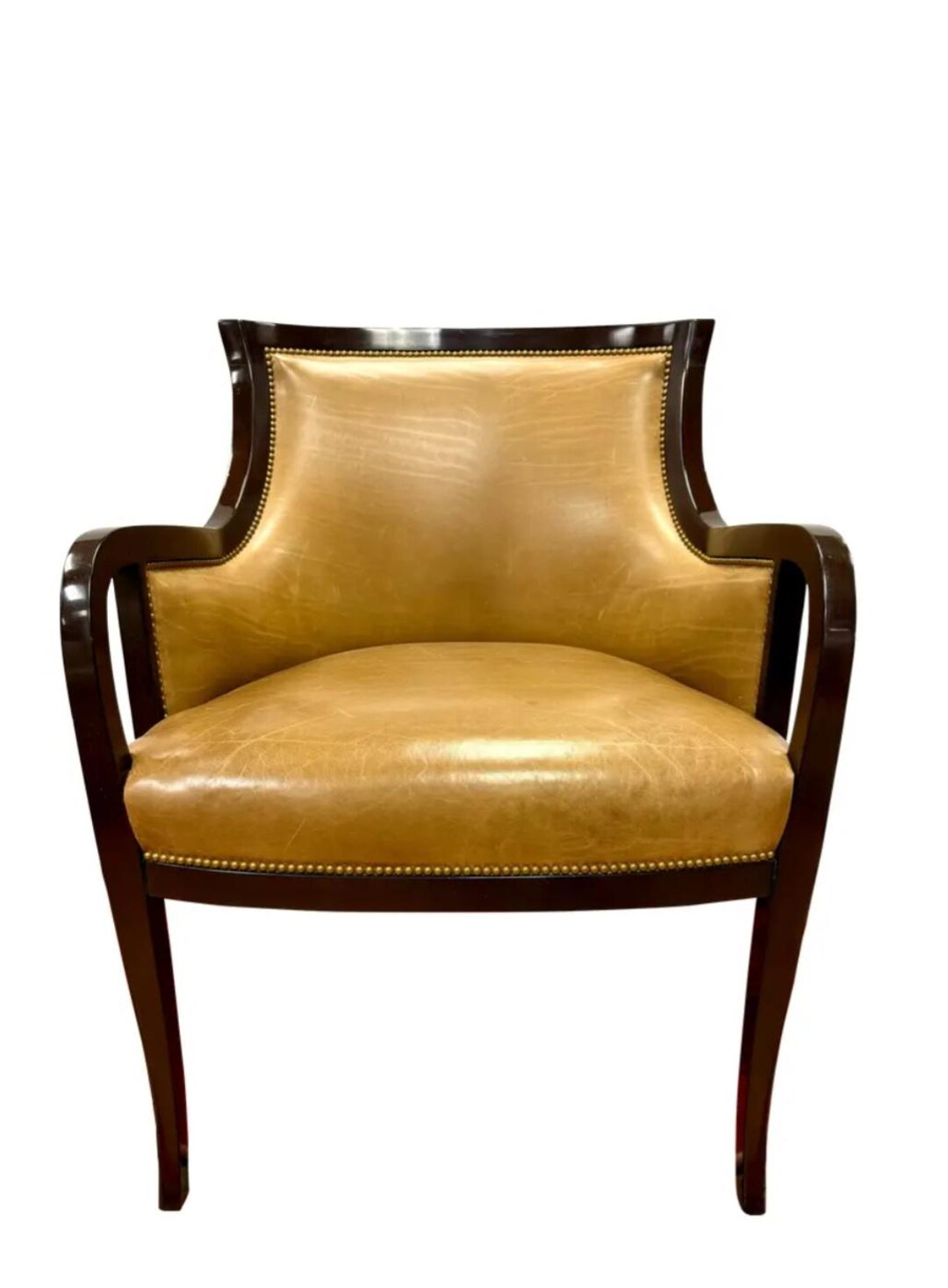 Nancy Corzine Leather Barrel Back Armchair With Nailheads - Etsy