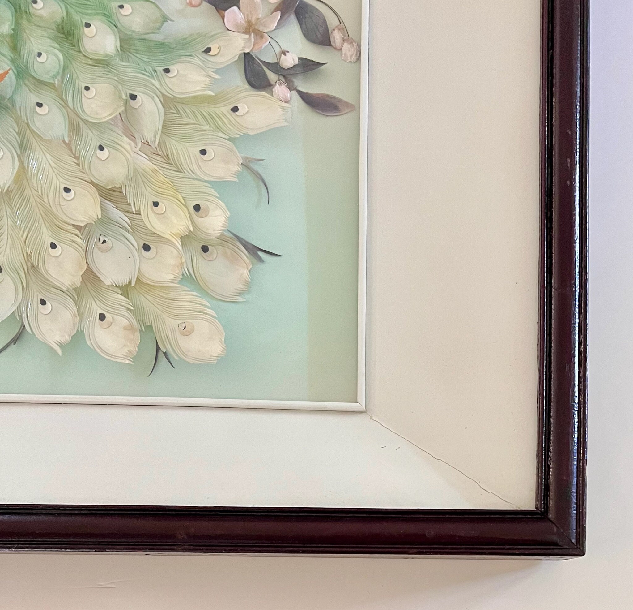 Asian Chinese 3-D Shell Relief Art Sculpture Peonies and Peacocks - Etsy