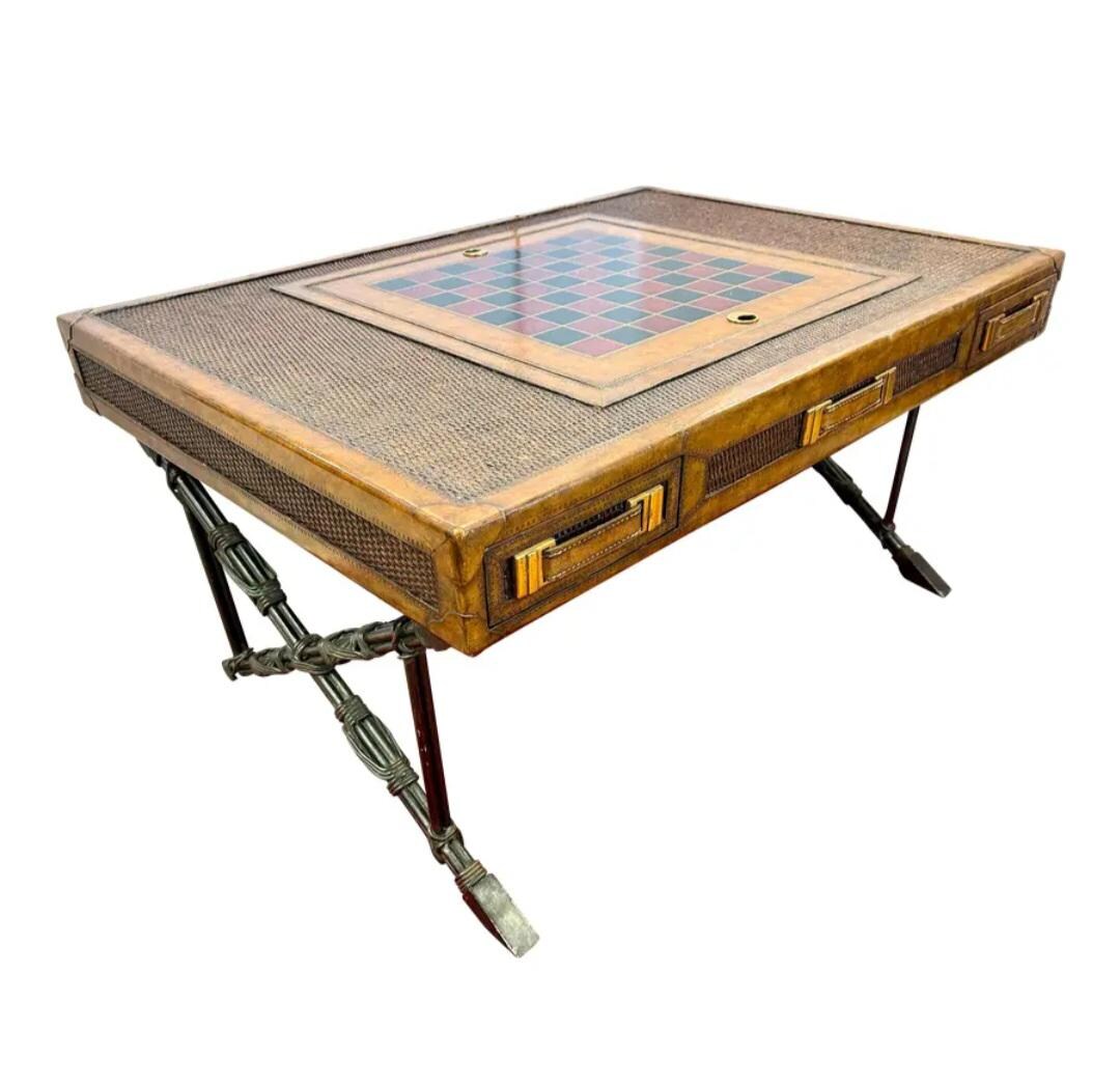 Maitland Smith Leather and Rattan Game Table Coffee Table - Etsy