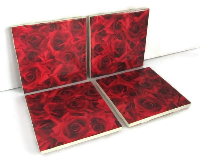 Ceramic Tile Coasters Red Roses Design Drink Coasters - Etsy