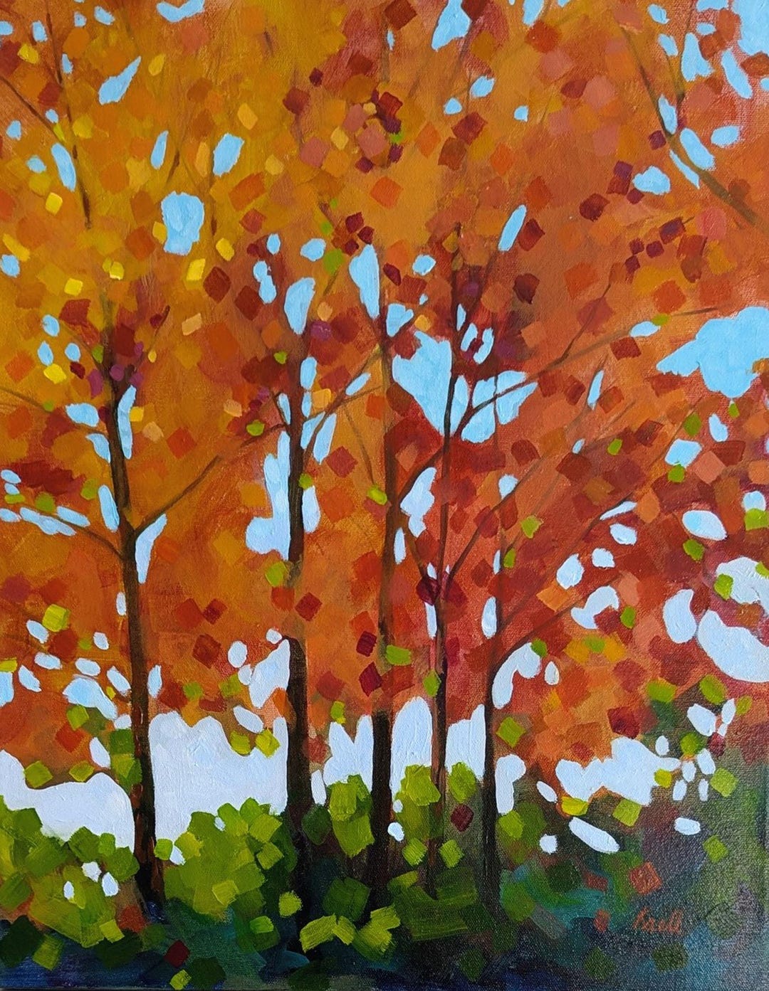 Abstract Tree Painting, Original Fall Landscape Art, 20x16 Canvas - Etsy