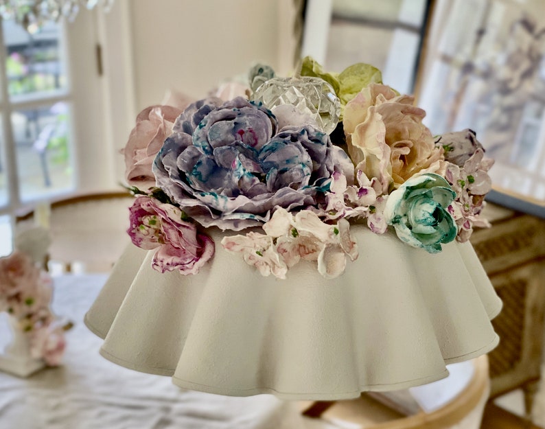 Pendant Light White Gold Brass Porcelain Flowers Ruffle Shade | Etsy