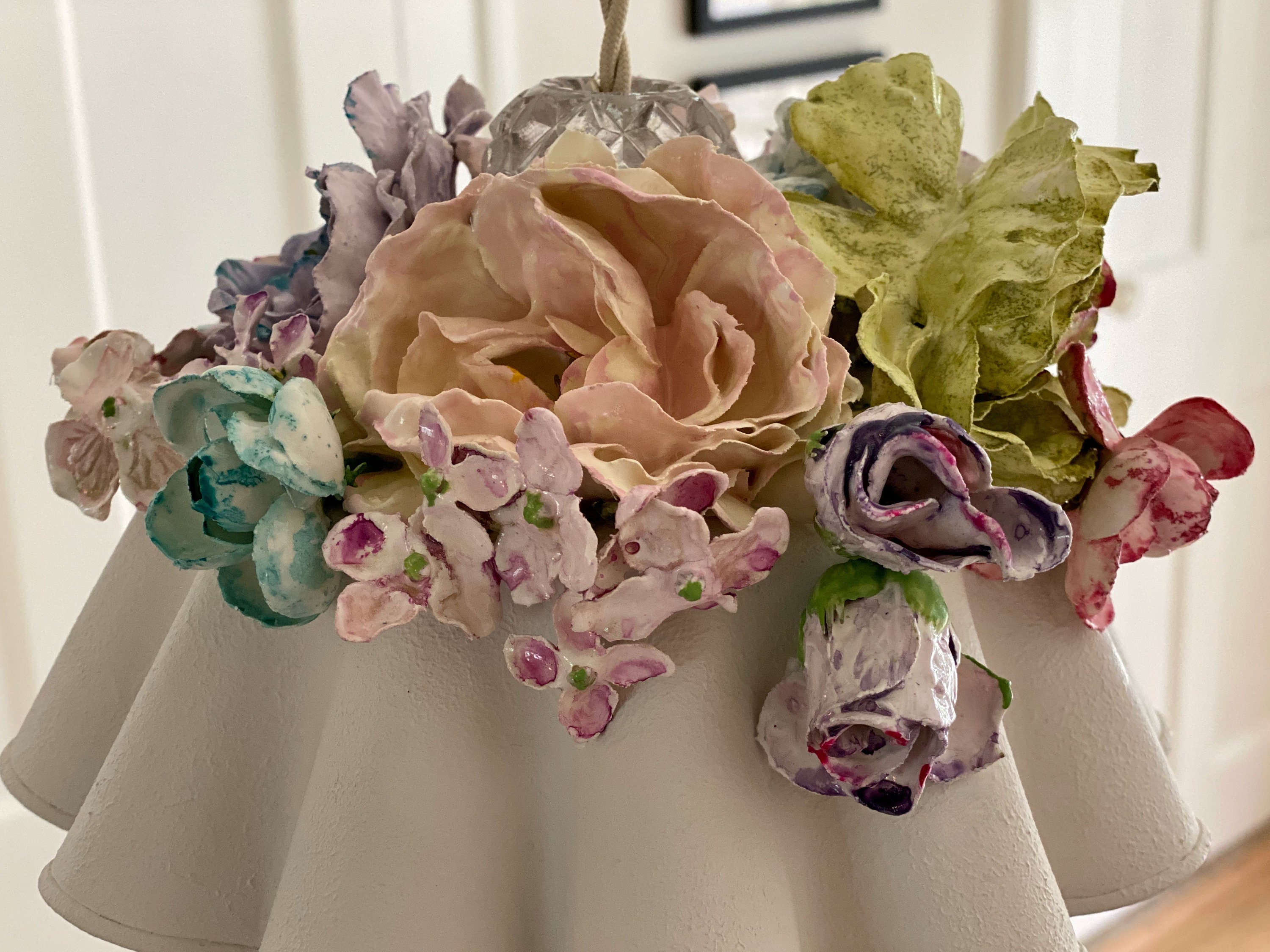 Pendant Light White Gold Brass Porcelain Flowers Ruffle Shade | Etsy