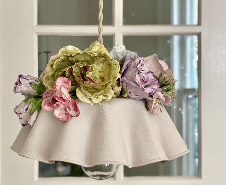 Pendant Light White Gold Brass Porcelain Flowers Ruffle Shade | Etsy