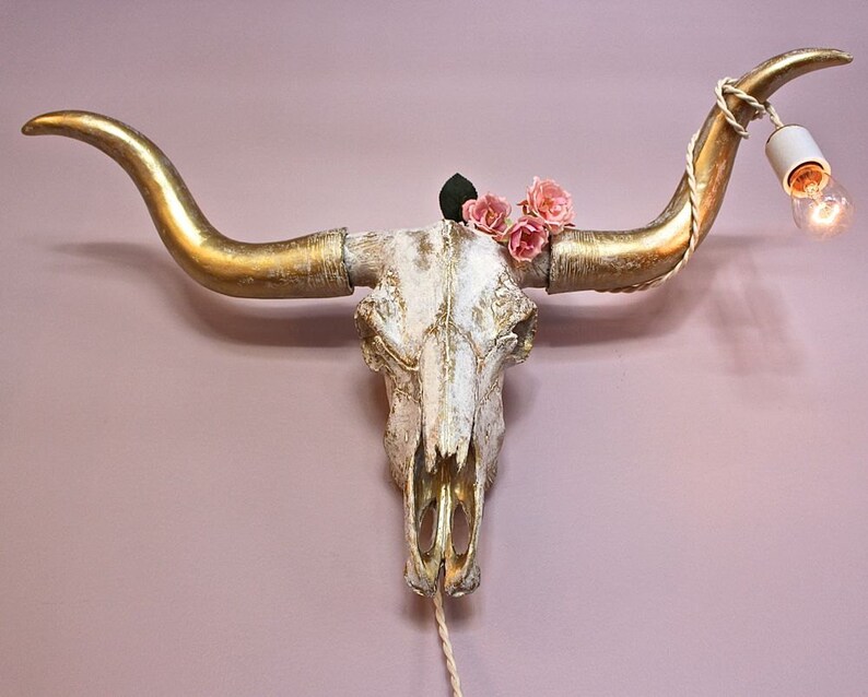 Bull Skull Wall Light Faux Taxidermy Cow White-brass Western | Etsy