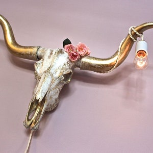 Bull Skull Wall Light Faux Taxidermy Cow White-brass Western Cowboy ...