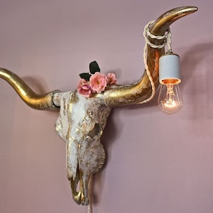 Bull Skull Wall Light Faux Taxidermy Cow White-brass Western Cowboy ...