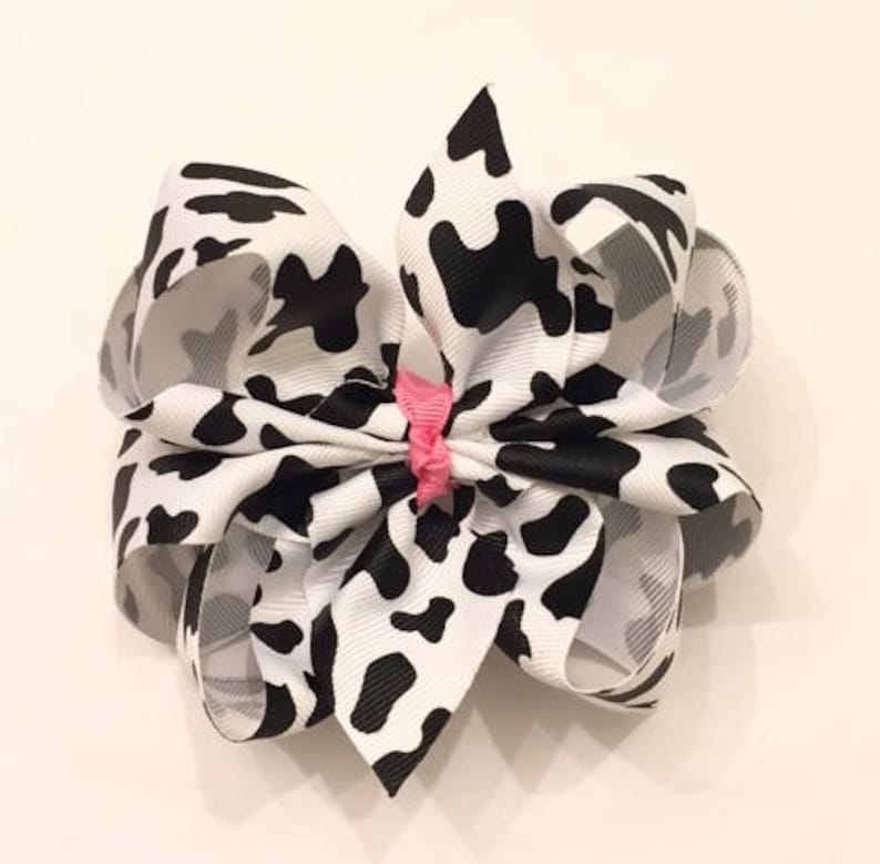 Cow Hair Bow Cow Print Bow Farm Animal Bow Barnyard - Etsy