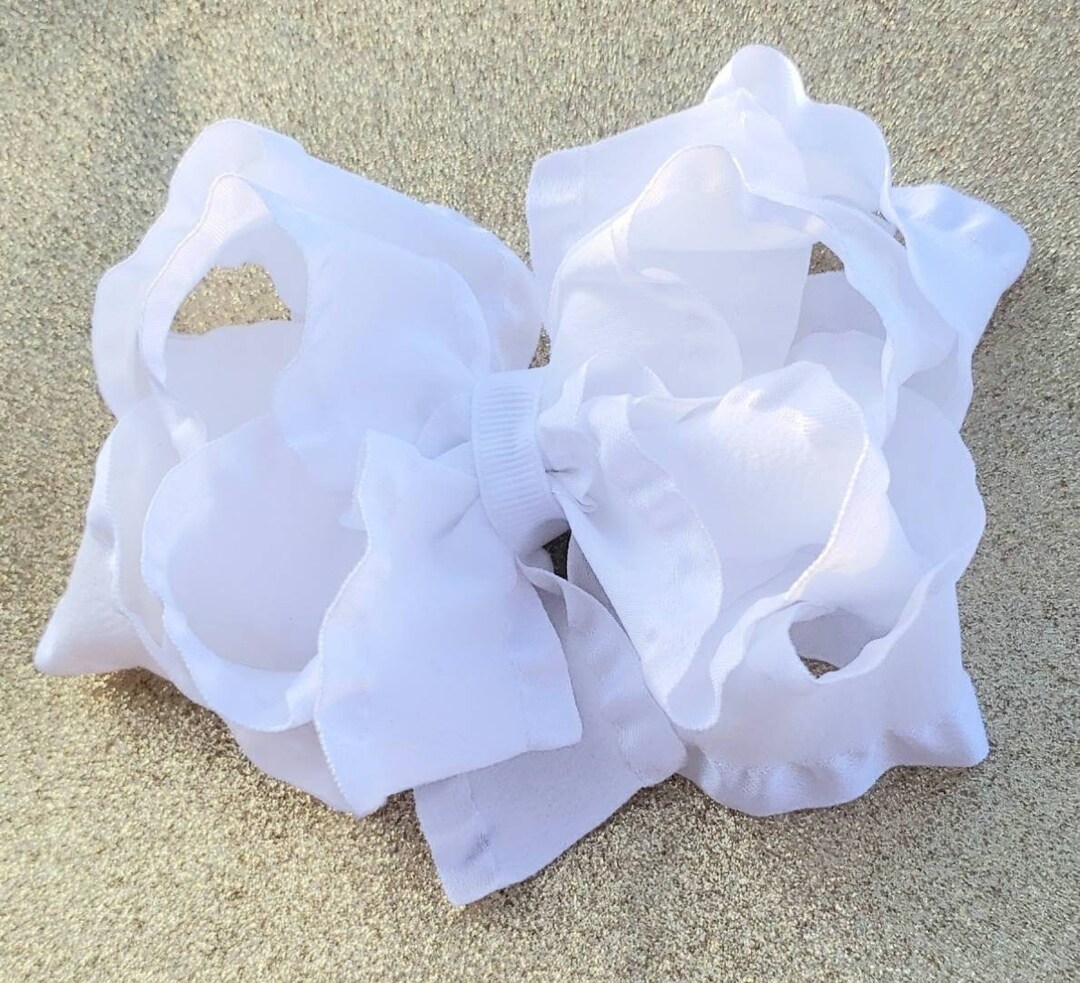 Double Ruffle Bow , White Hair Bow , Ruffle Headband , Boutique Hair ...