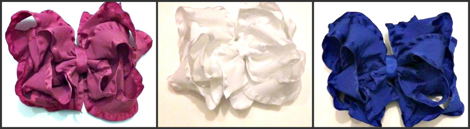 Double Ruffle Hair Bow Red Bow Double Stacked Bow 5 Inch - Etsy