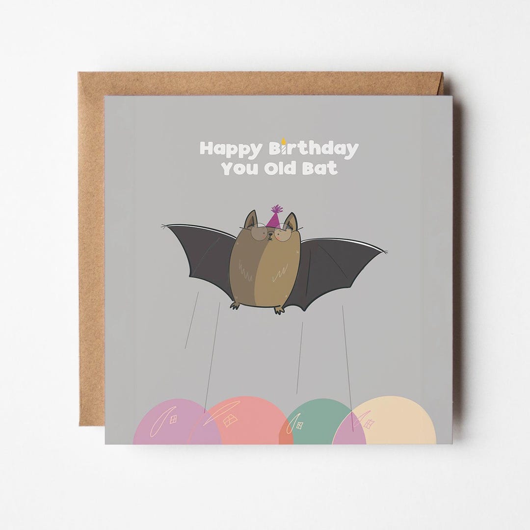 Birthday Greeting Card: Funny Old Bat Design - Cute Kawaii Style - Etsy