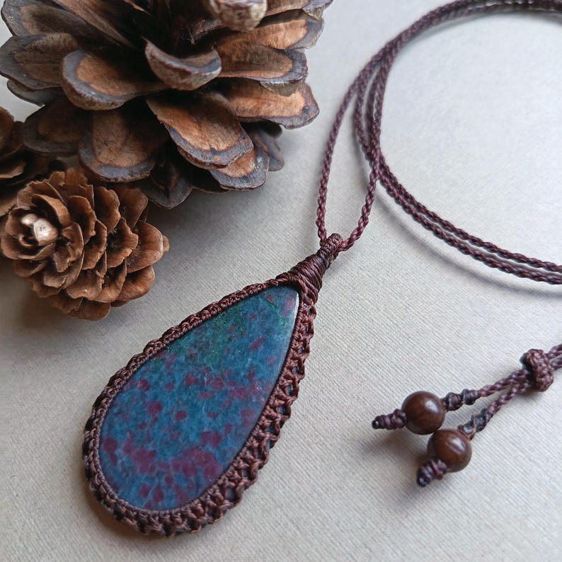 Ruby Kyanite Macrame Necklace | Pendant Size Approx 5.8 Cm - Etsy