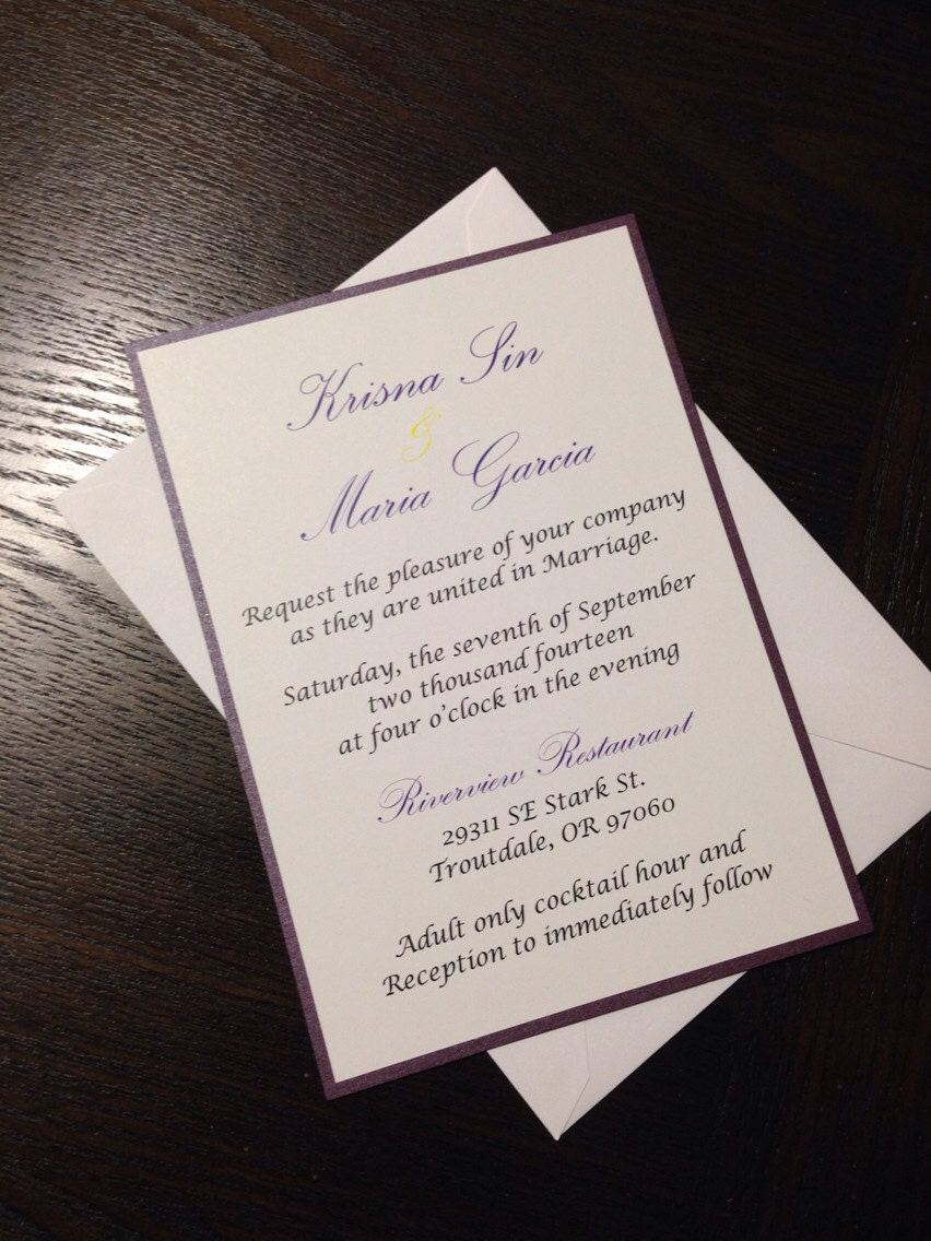 Pearlescent Purple Layered Wedding Invitation | Metallic Card - Etsy