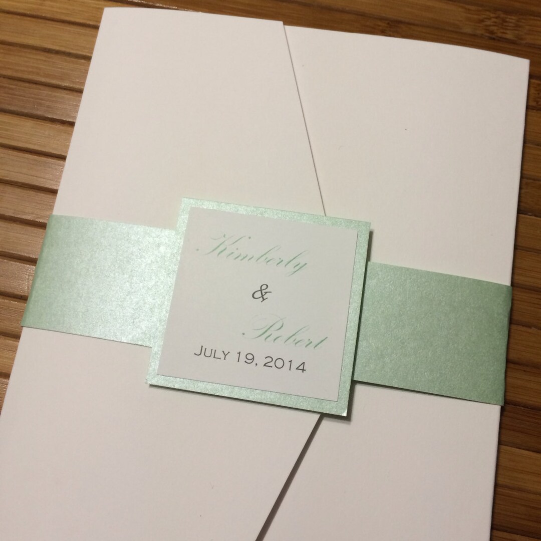 Pocket Wedding Invitation Mint Green Invitation Wedding Invite ...