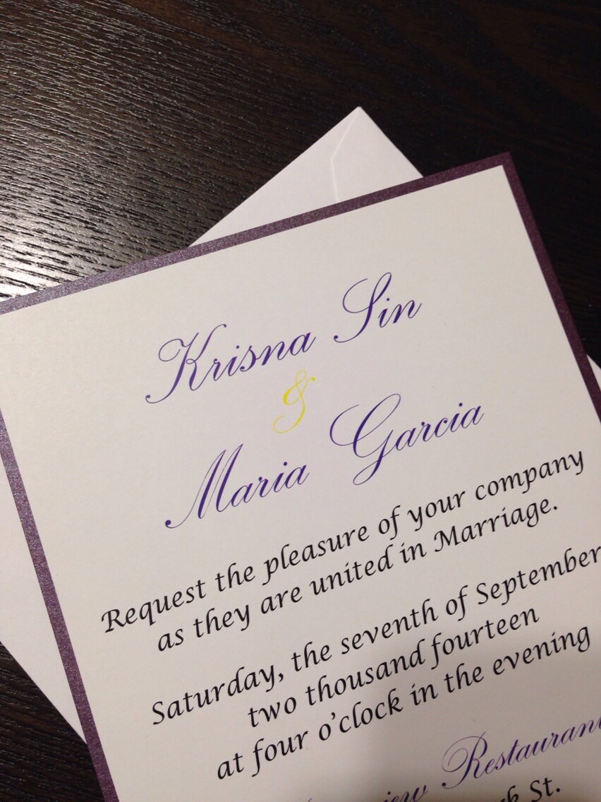Pearlescent Purple Layered Wedding Invitation | Metallic Card - Etsy