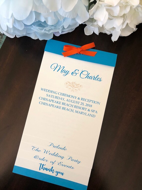 Wedding Program Layered Wedding Program Teal and Orange | Etsy