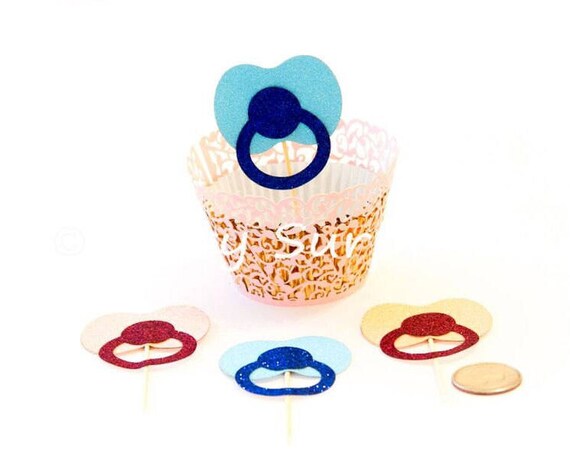 Baby Cupcake Toppers Sale! Pink Blue Binky Pacifier New Baby Boy Girl ...