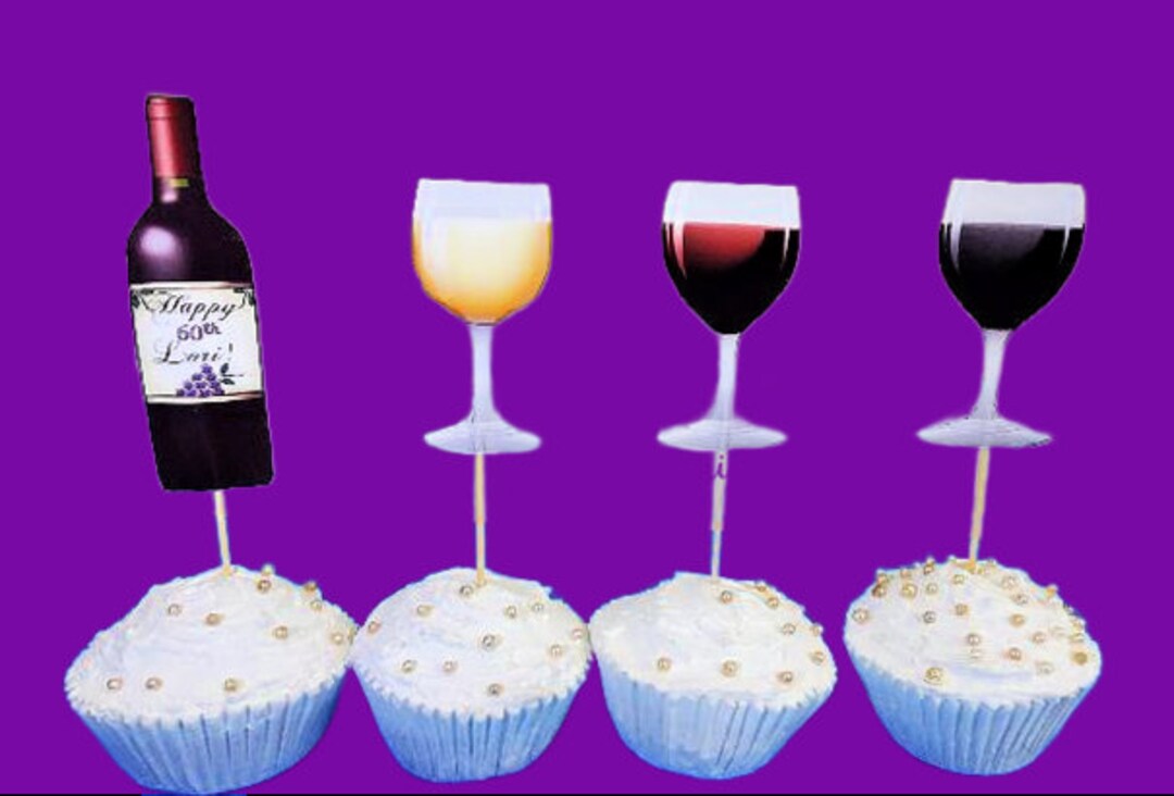 Wine Cupcake Toppers Personalize Wine Bottle Topper Wine Glasses Custom ...