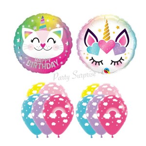 Cat Happy Birthday Balloon Pkg Calico Cat Caticorn Paw Print Pink White ...