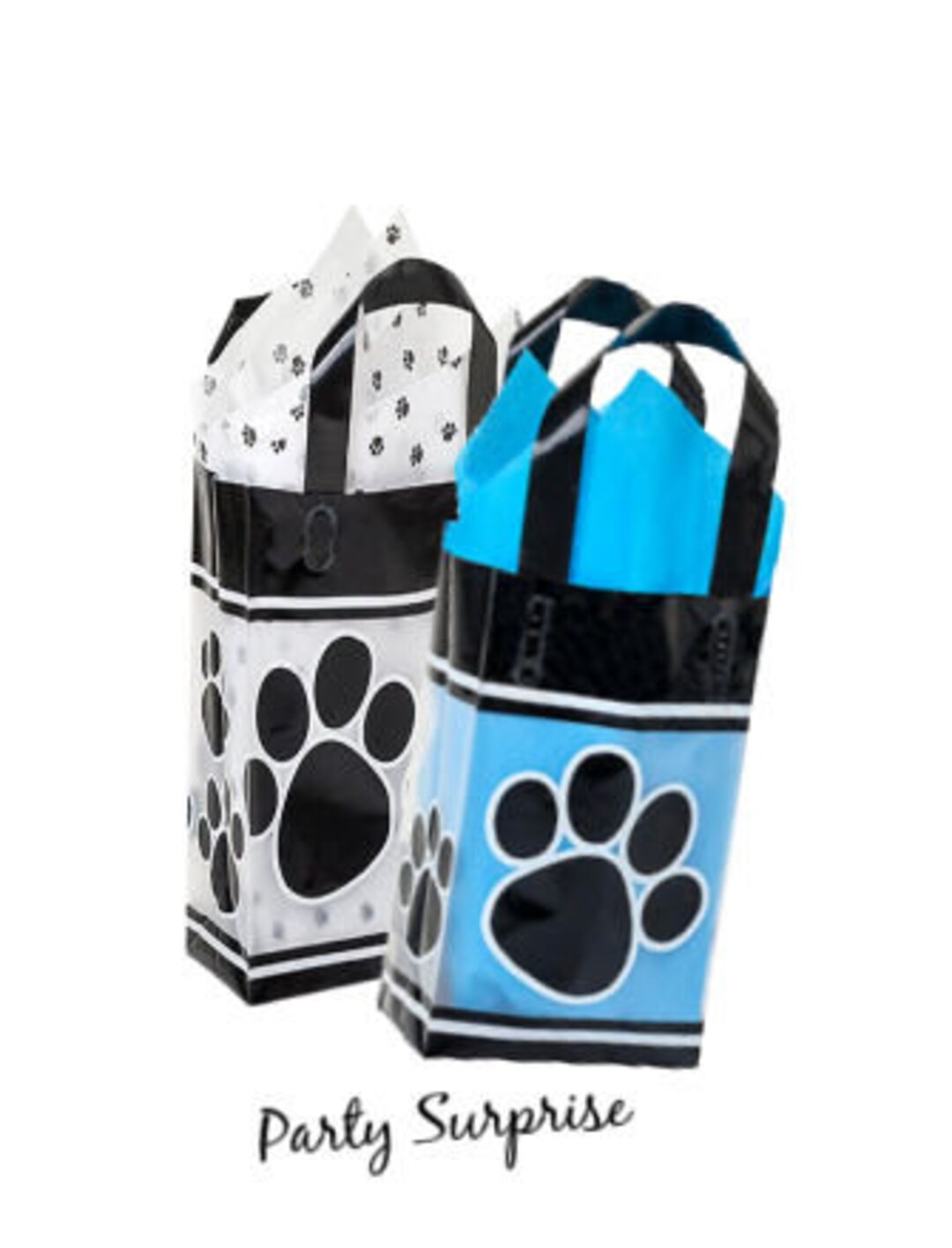 Paw Print Gift Bags Black Print on Transparent Frosted Plastic Dog ...