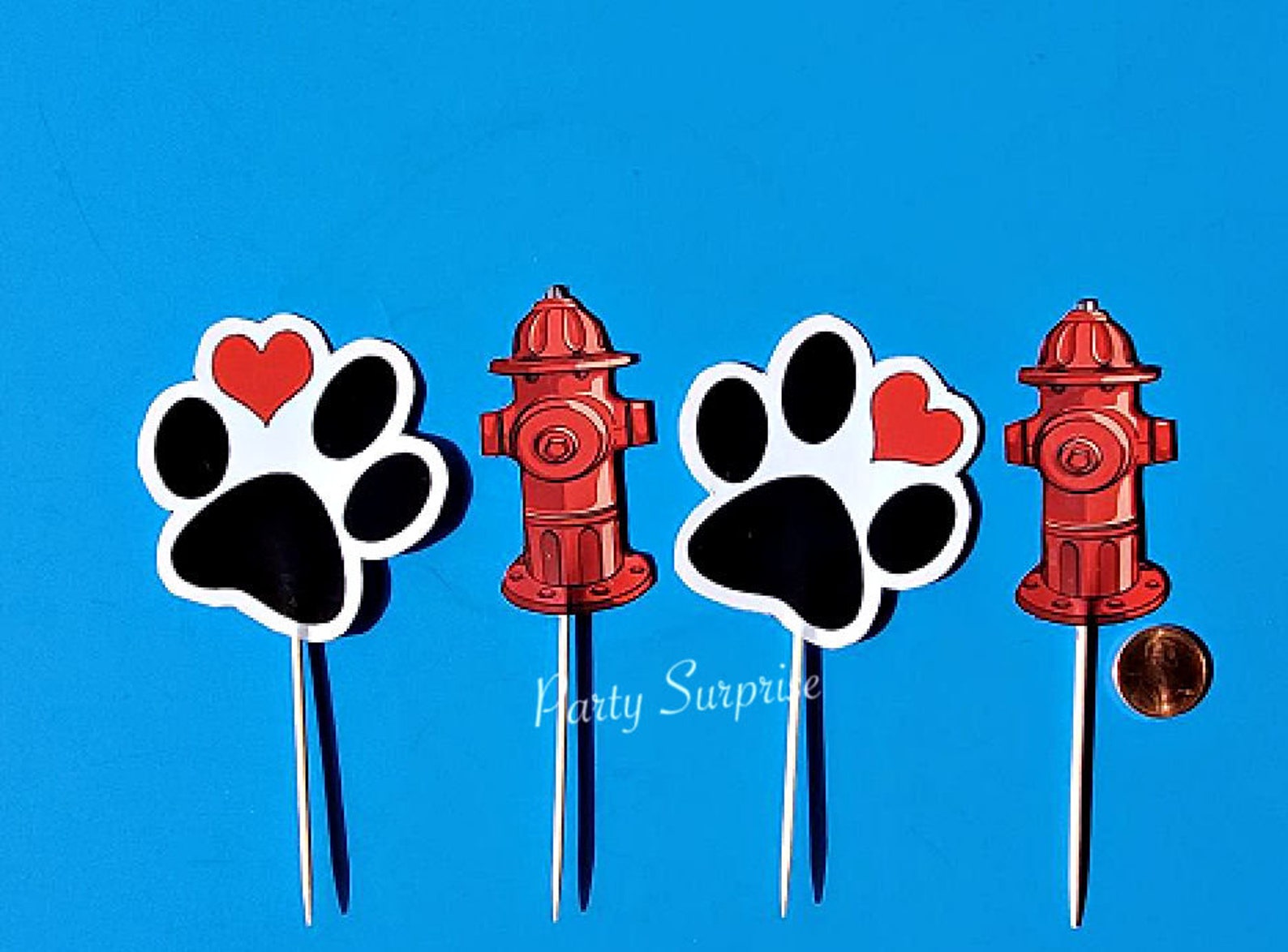 Paw Print Cupcake Toppers Fire Hydrant Topper Dog Birthday | Etsy