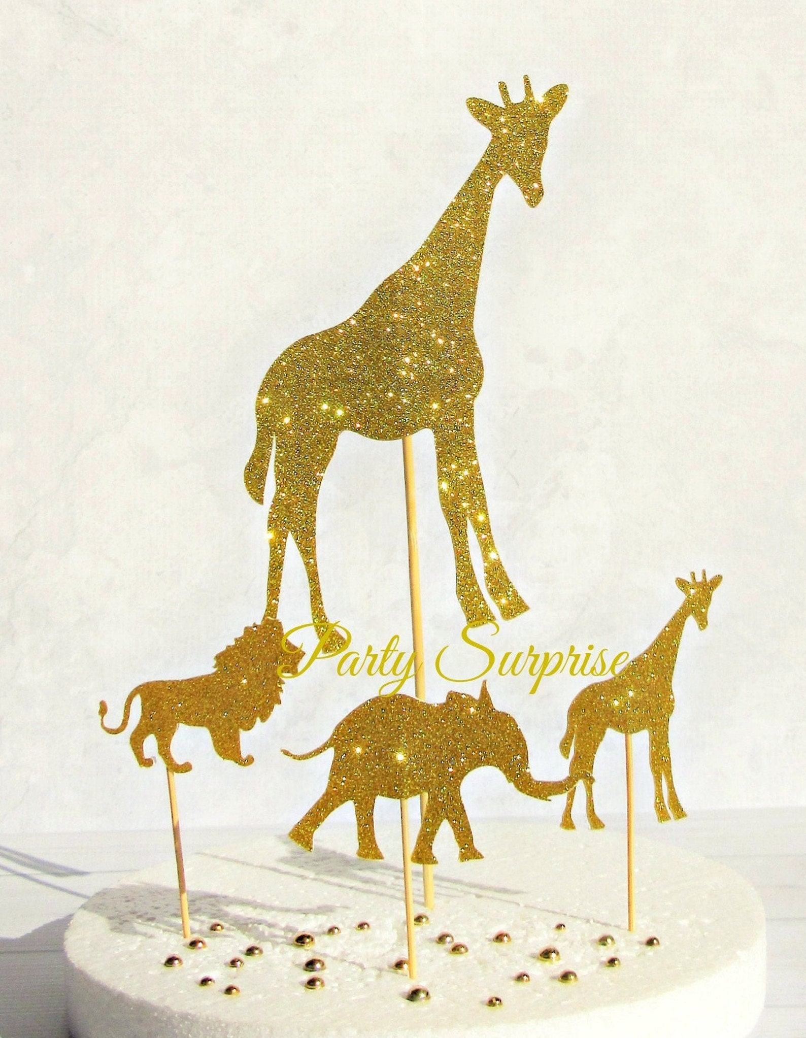 Giraffe Cake Topper Gold Glitter Safari Party Cake Decoration | Etsy