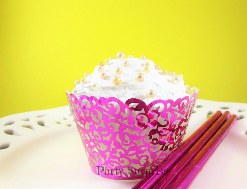 Pink Foil Cupcake Wrappers Hot Pink Metallic Cupcake Wrappers - Etsy