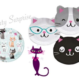 Cat Plates Cat Party Kitten Party Pet Birthday Kids Party Cat Face ...