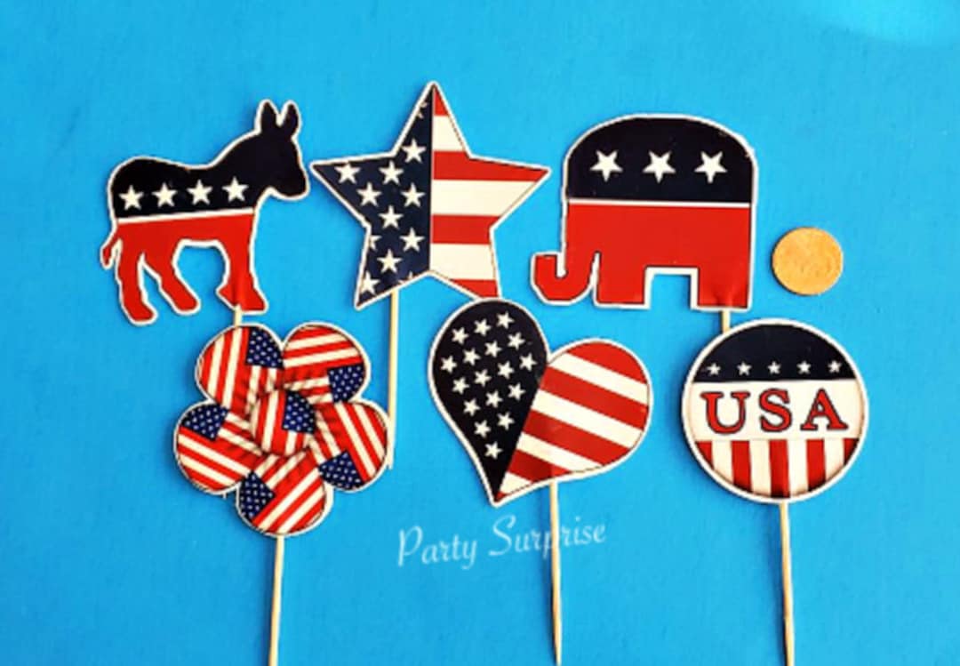 Patriotic Cupcake Toppers American Republican Elephant Democratic ...
