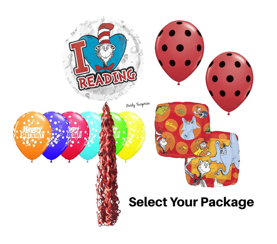 Dr Seuss Balloon Package, Reading is Fun, Red and Black Dr Seuss ...