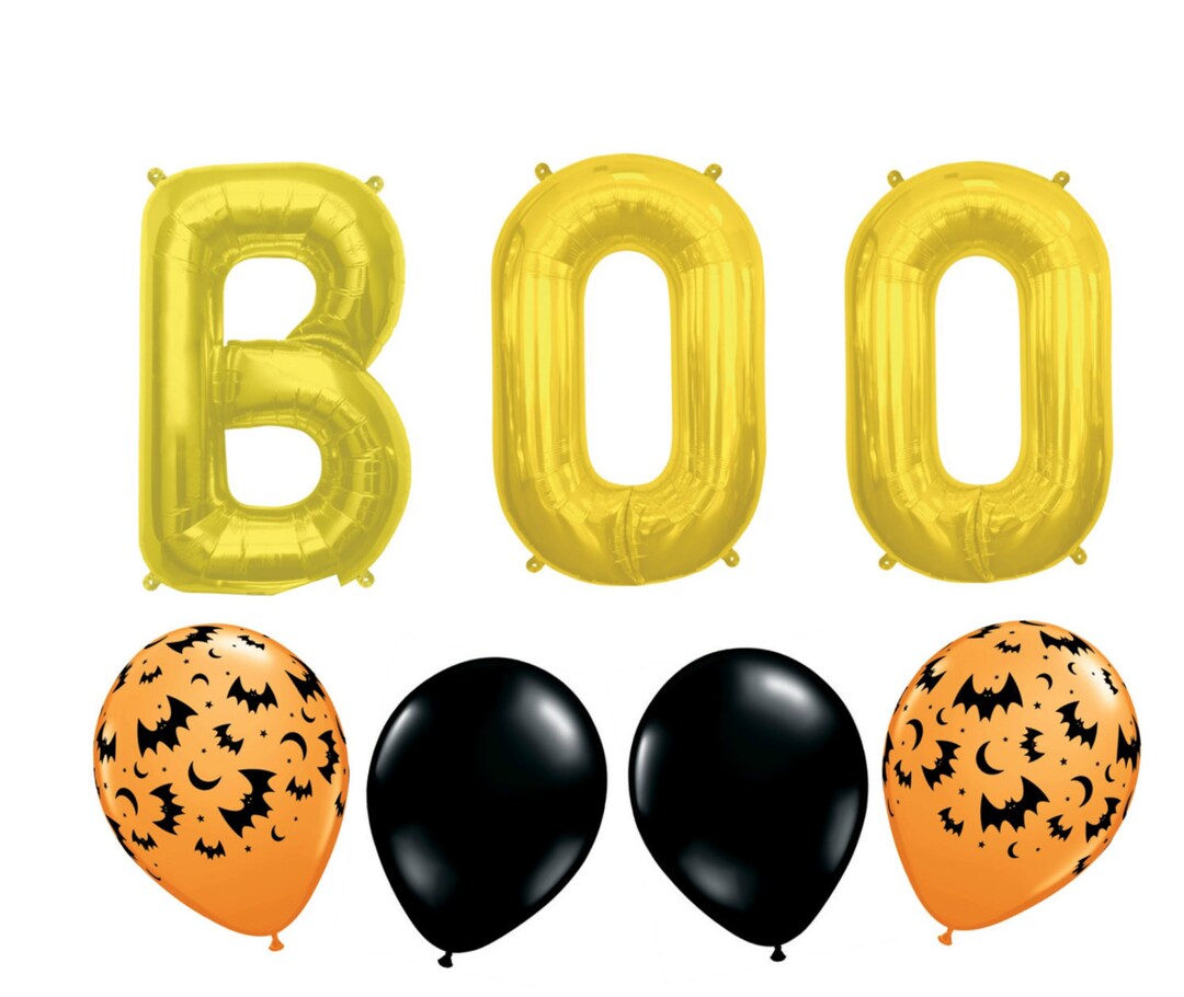 Halloween Balloons Gold BOO Balloons, Bats Moons Black Orange Balloons ...